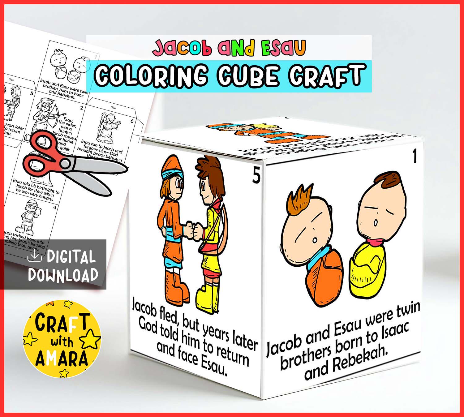 Jacob and Esau Coloring Cube Craft, Memory Games, Bible Craft for Kids ...