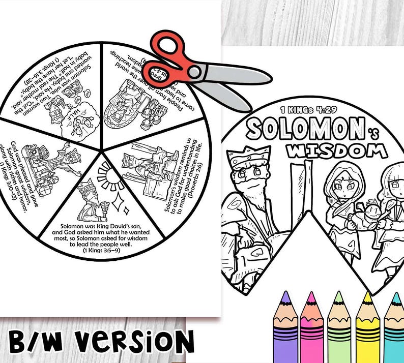Solomon’s Wisdom Spinner Wheel Coloring Craft: Bible Story Lesson ...