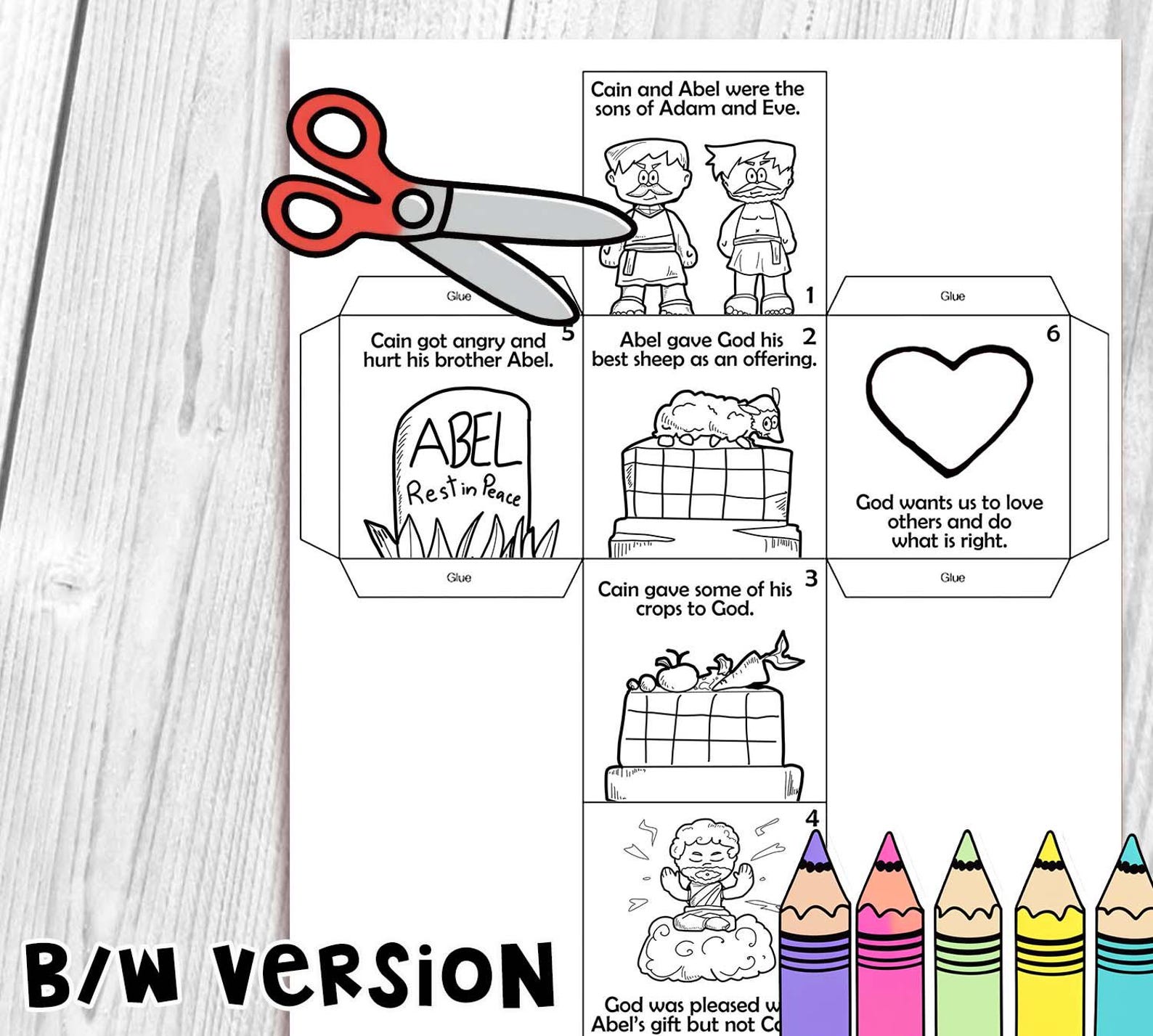 Cain and Abel Coloring Cube Craft, Memory Games, Bible Craft for Kids ...
