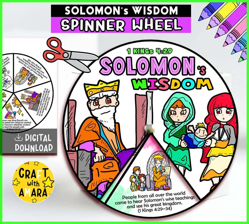 Solomon’s Wisdom Spinner Wheel Coloring Craft: Bible Story Lesson ...