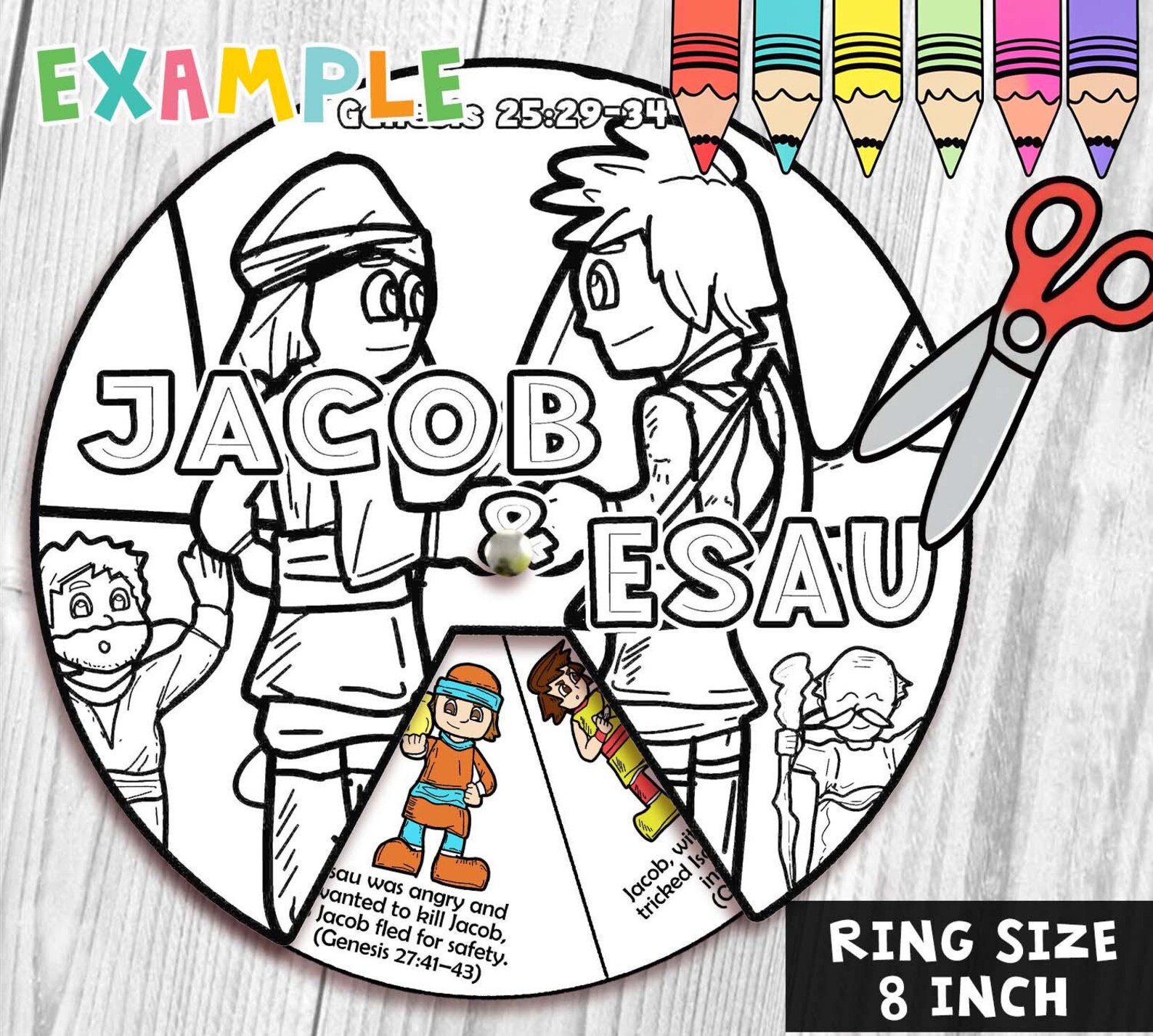 Jacob and Esau Spinner Coloring Wheel, Bible Activity, Kid Bible Lesson ...