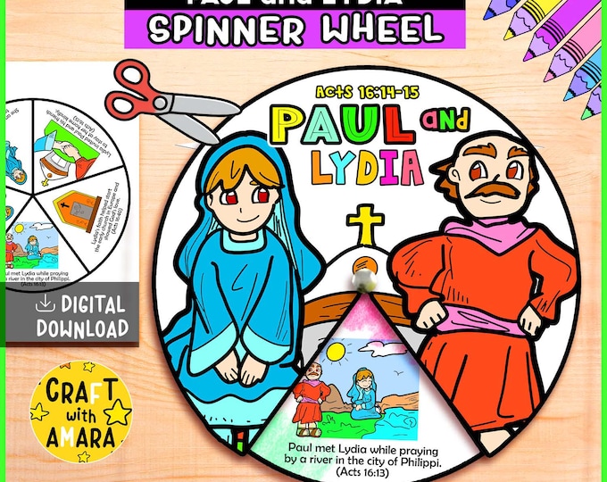 Paul and Lydia Spinner Coloring Wheel Craft, Bible Activity, Kids Bible ...