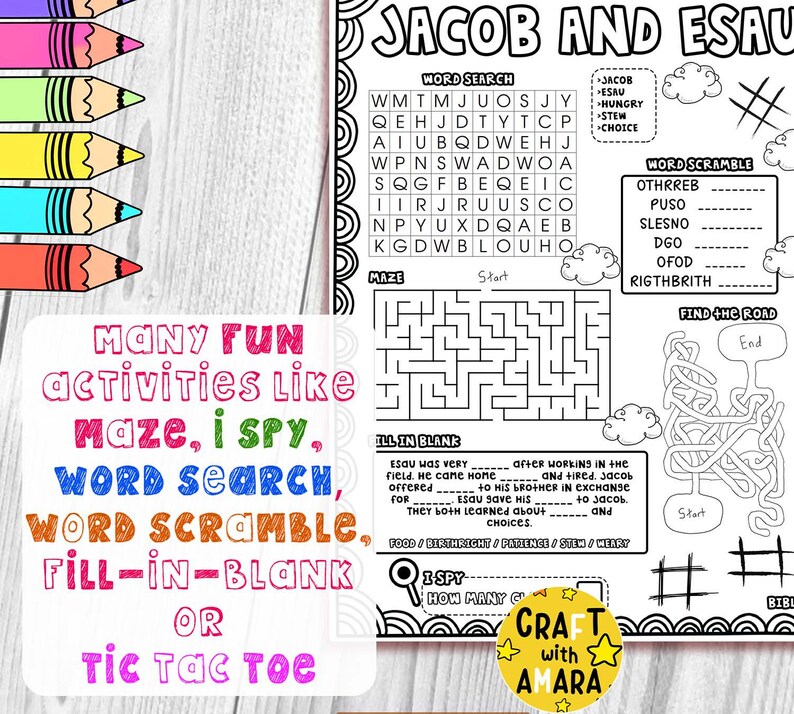 Jacob and Esau Activity Placemat: Bible Story for Sunday School ...
