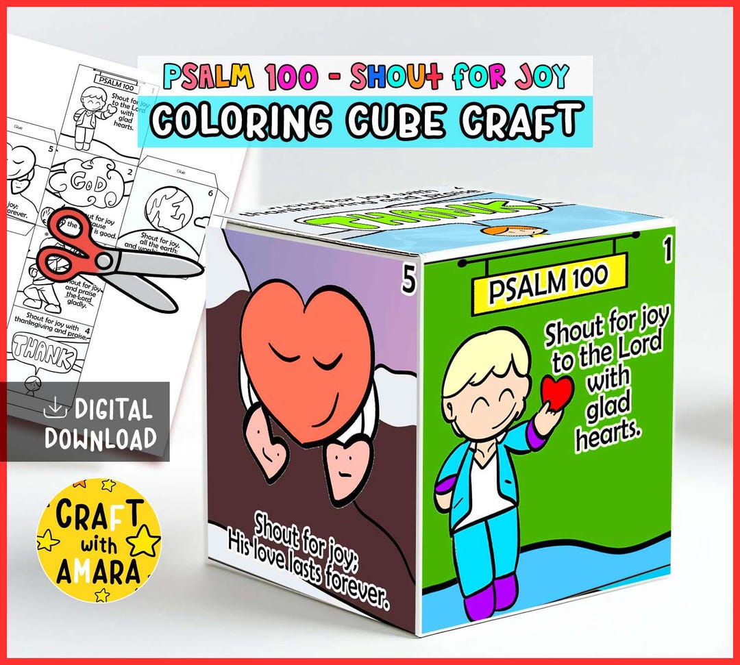 PSALM 100 - Shout for Joy Cube Coloring Bible Craft, Christian Bible ...