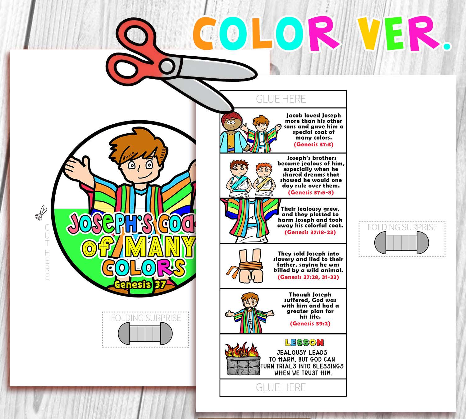 Joseph's Coat of Many Colors Folding Surprise Bible Craft, Bible Lesson ...
