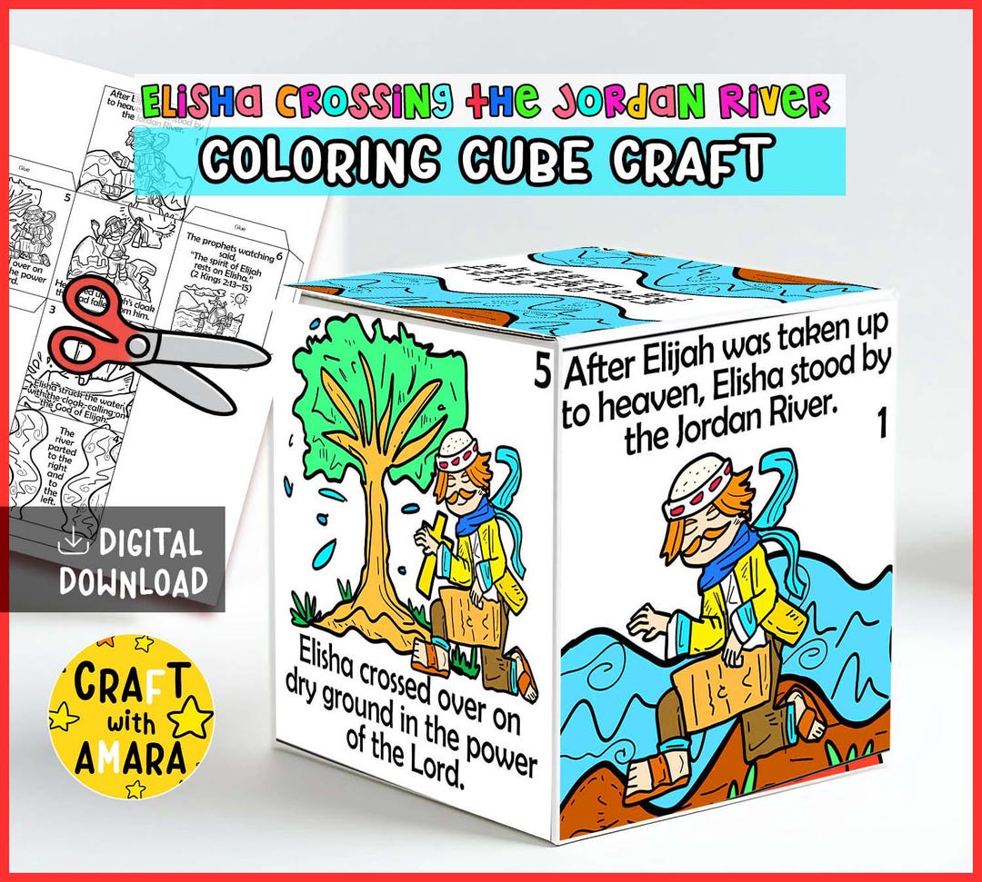 Elisha Crossing the Jordan River Coloring Cube Craft: Memory Games ...
