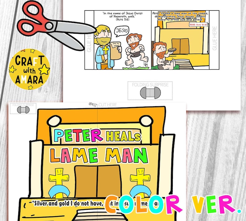 Peter Heals the Lame Man Easy Coloring Folding Surprise Bible Craft ...
