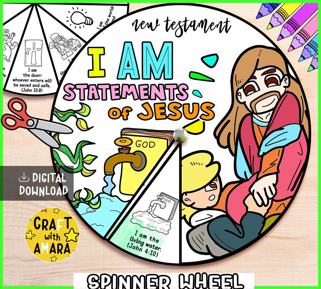 I Am Statements of Jesus Spinner Coloring Wheel Bible Craft: Gospel of ...