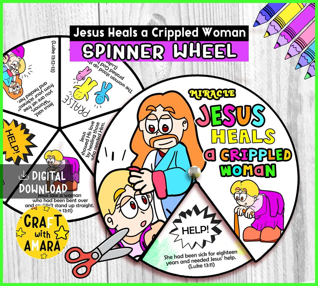Jesus Heals a Crippled Woman Spinner Coloring Wheel Bible Craft ...