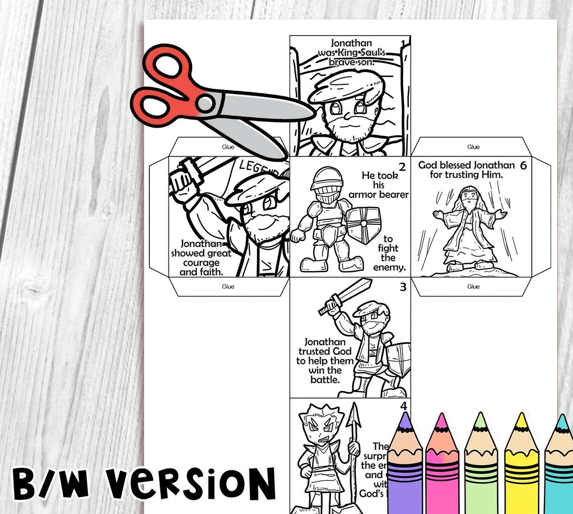 Jonathan and His Armor Bearer Coloring Cube Craft, Memory Games, Bible ...