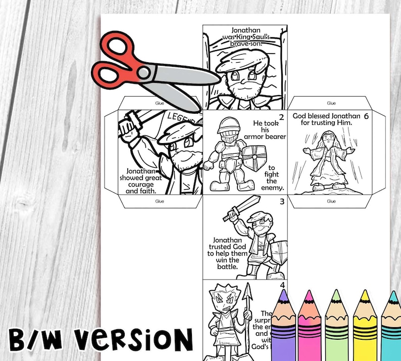 Jonathan and His Armor Bearer Coloring Cube Craft, Memory Games, Bible ...