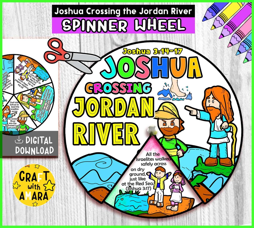 Joshua Crossing the Jordan River Spinner Coloring Wheel: Bible Story ...