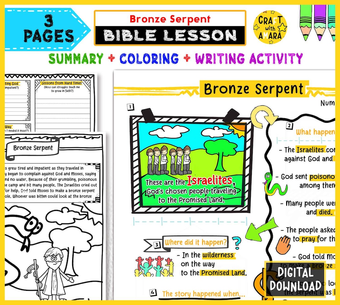 Moses and the Bronze Serpent Bible Study: Kid's Activity Worksheet ...