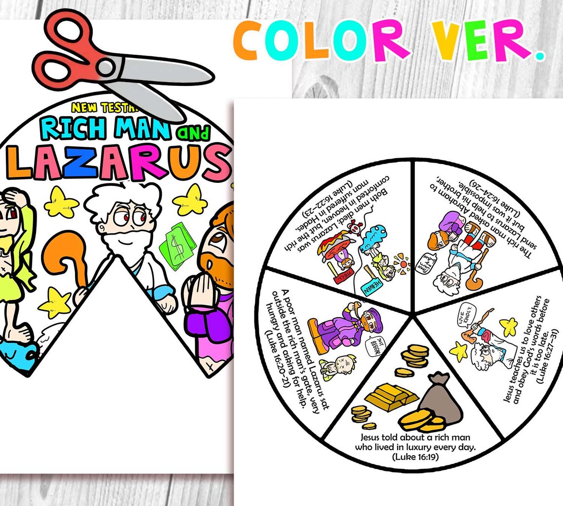 Parable of the Rich Man and Lazarus Spinner Coloring Wheel Bible Craft ...