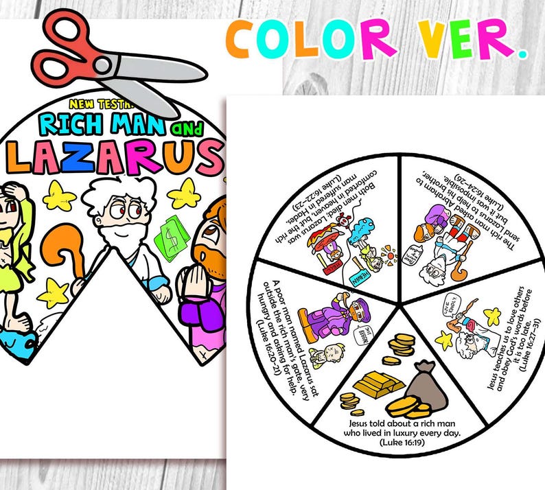 Parable of the Rich Man and Lazarus Spinner Coloring Wheel Bible Craft ...