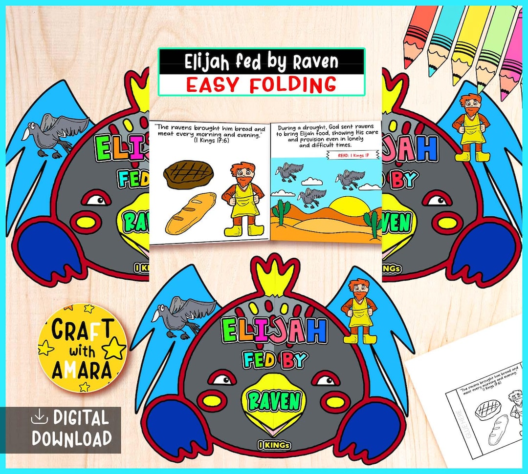 Elijah Fed by Raven Easy Coloring Folding Surprise Bible Craft ...