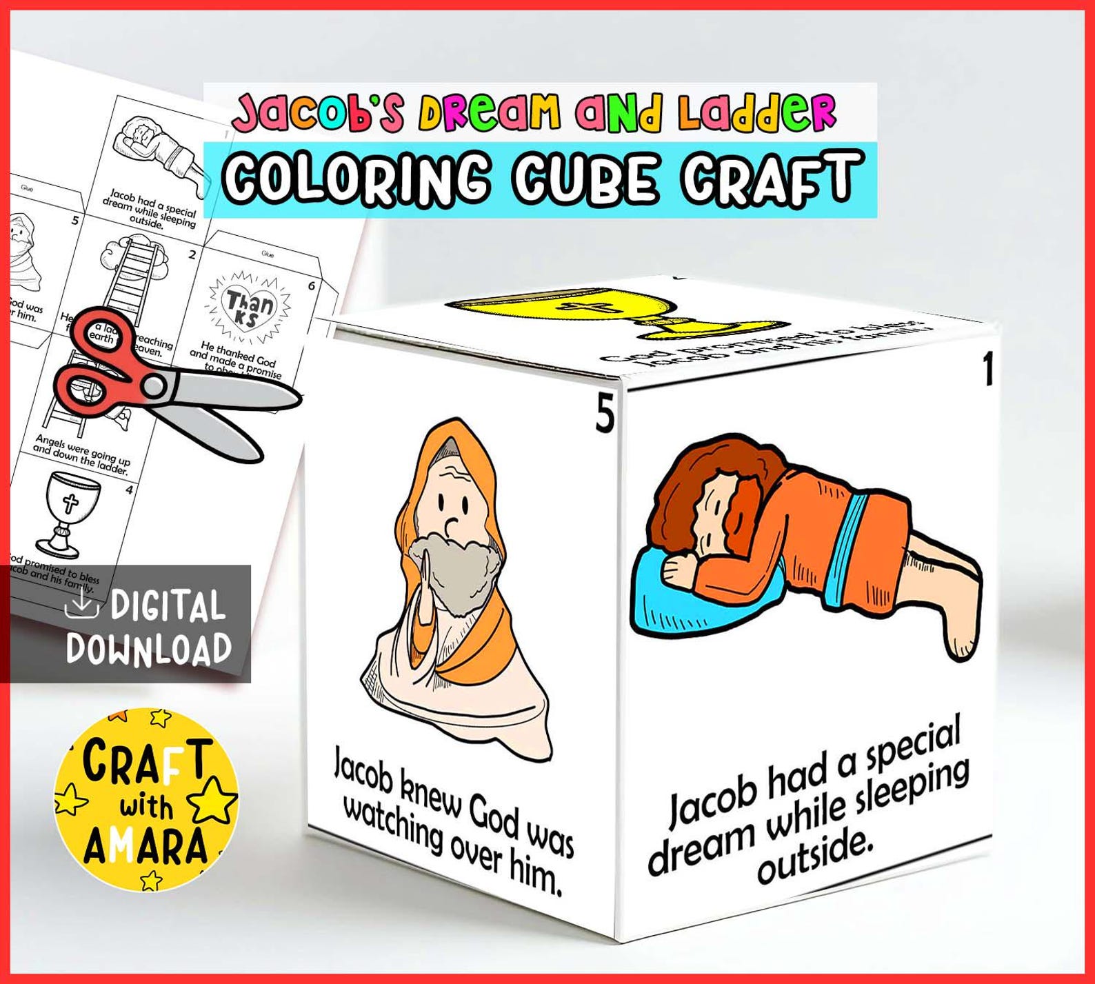 Jacob’s Dream and Ladder Coloring Cube Craft, Memory Games, Bible Craft ...