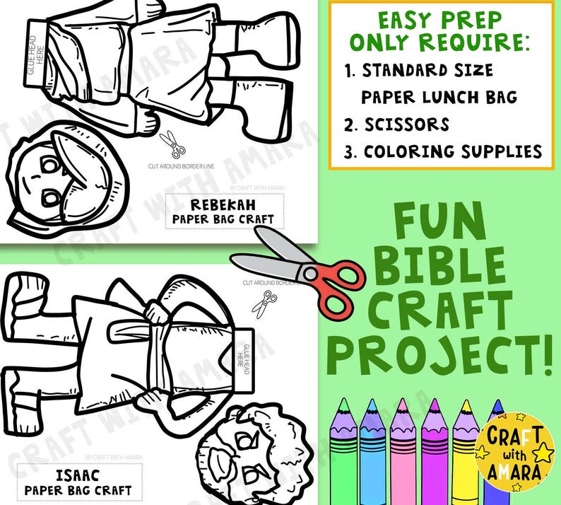 Rebekah and Isaac Paper Bag Puppet Craft: Bible Lesson Story Activity ...