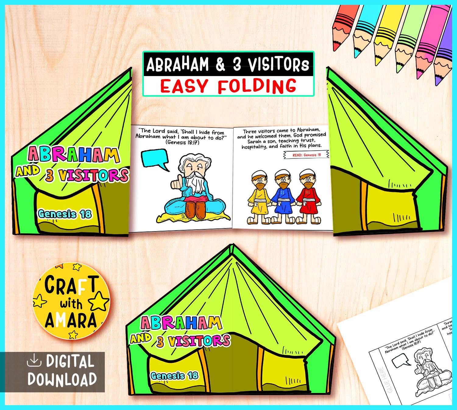 Abraham and 3 Visitors Easy Coloring Folding Surprise Bible Craft ...