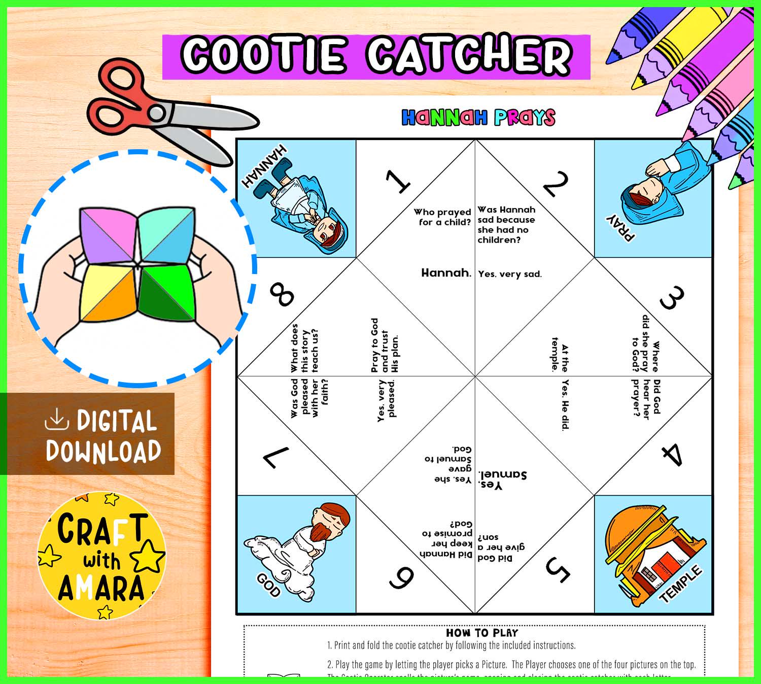 Hannah Prays Coloring Cootie Catcher: Bible Craft Sunday School Story ...