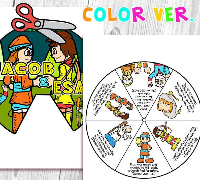 Jacob and Esau Spinner Coloring Wheel, Bible Activity, Kid Bible Lesson ...