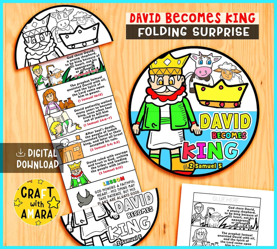 David Becomes King Folding Surprise, Bible Craft, Bible Story Lesson ...