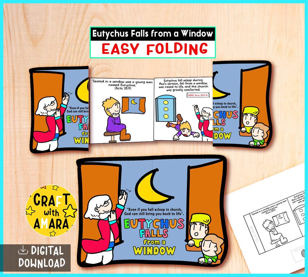 Eutychus Falls From a Window Easy Coloring Folding Surprise Bible Craft ...