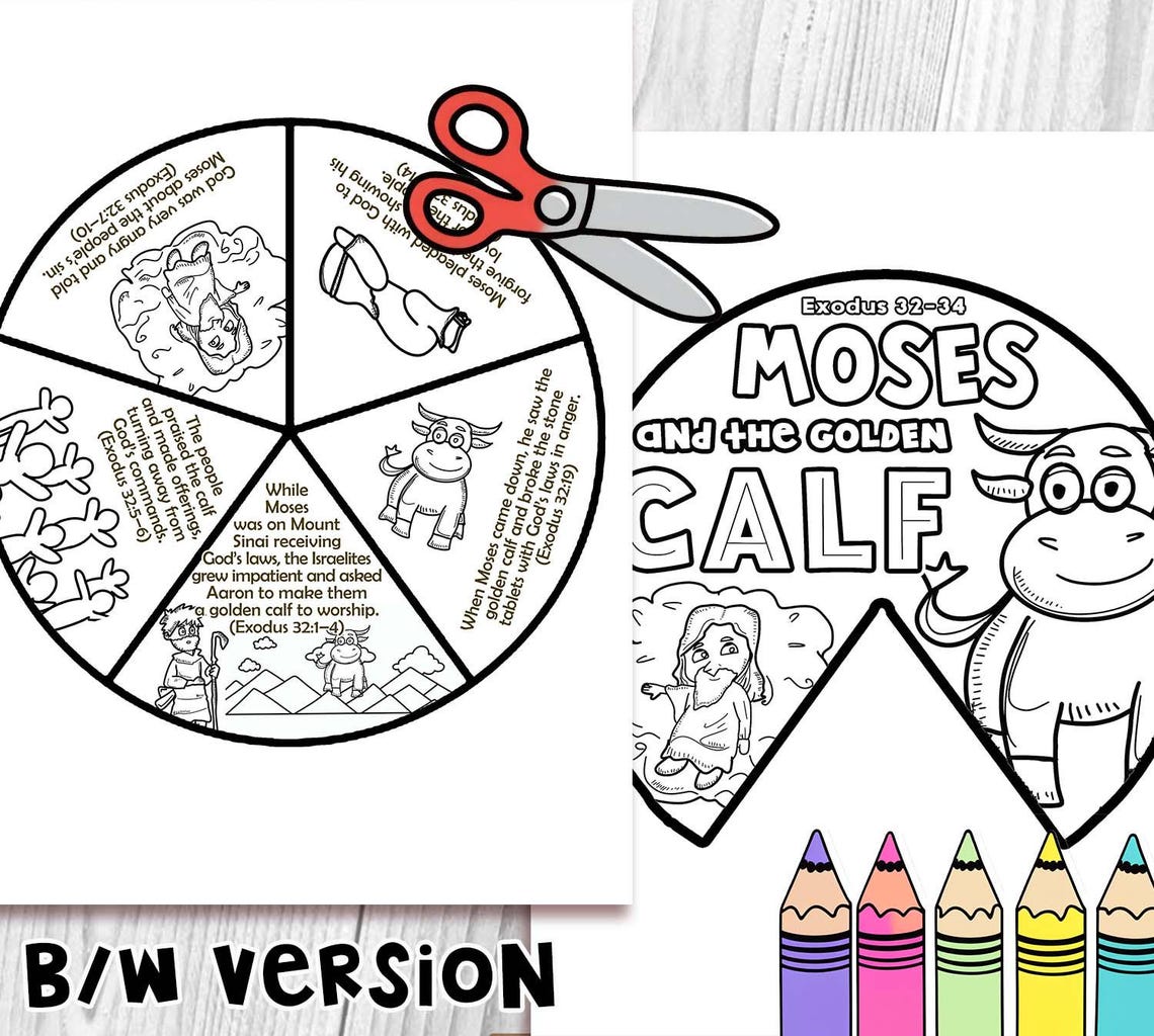 Moses and the Golden Calf Spinner Coloring Wheel, Bible Activity, Kids ...