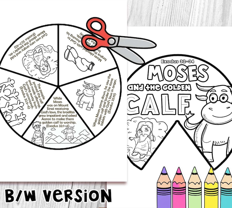 Moses and the Golden Calf Spinner Coloring Wheel, Bible Activity, Kids ...