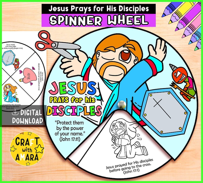 Jesus Prays for His Disciples Spinner Coloring Wheel Bible Craft ...