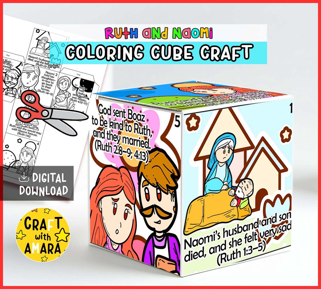 Ruth and Naomi Coloring Cube Craft: Memory Games, Bible Study Lesson ...