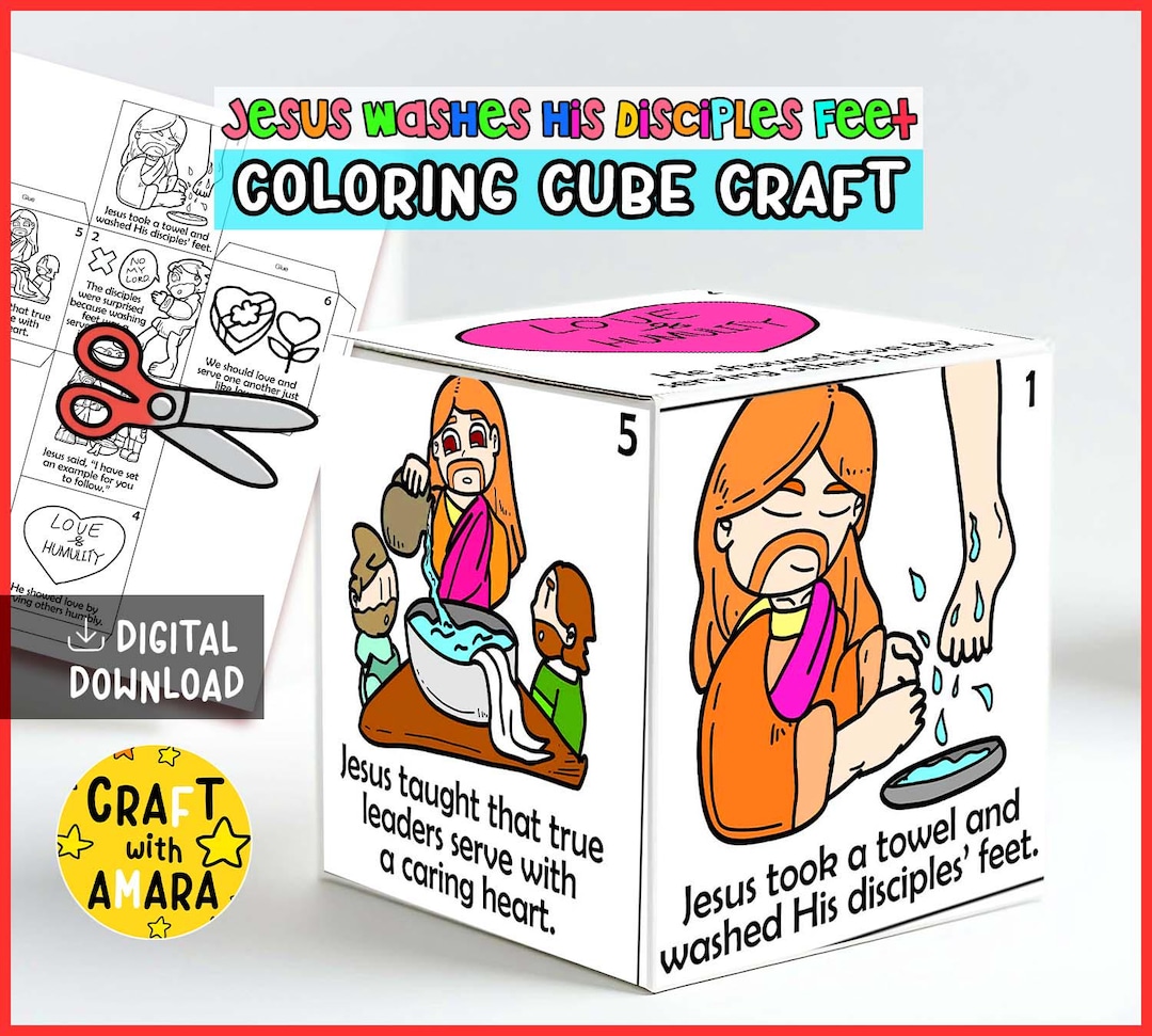 Jesus Washes His Disciples Feet Coloring Cube Bible Craft: Memory Games ...