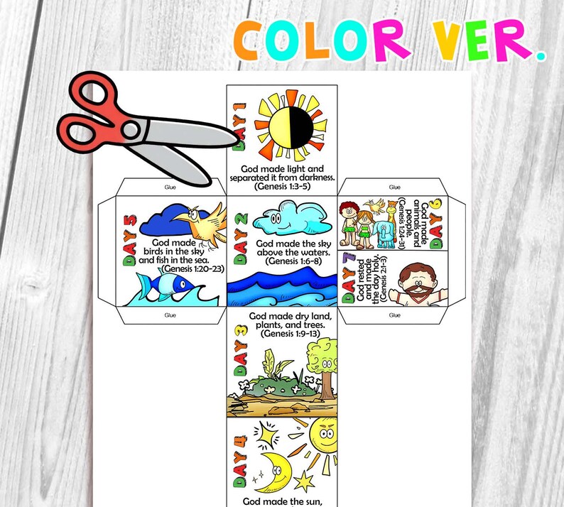 Days of Creation Coloring Cube Craft, Memory Games, Bible Craft for ...