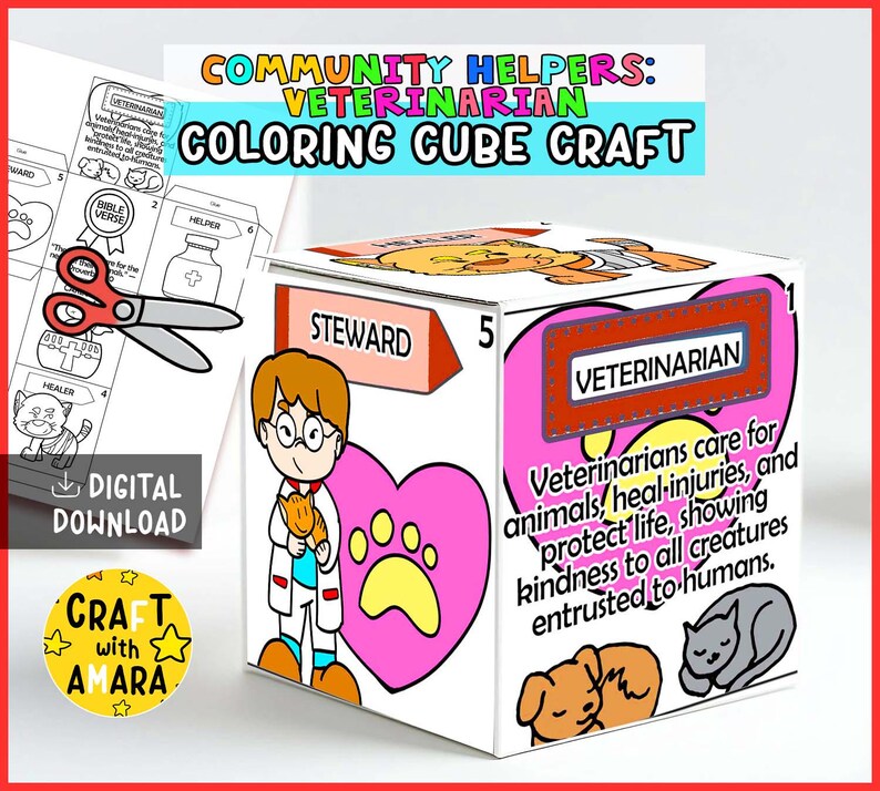COMMUNITY HELPERS: Veterinarian Coloring Cube Bible Craft, Love Your ...