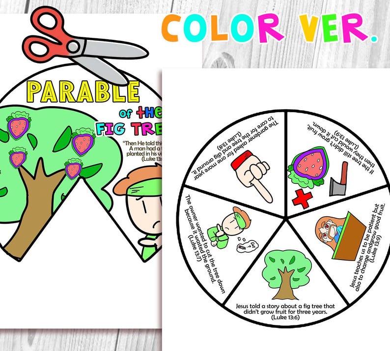 Parable of the Fig Tree Spinner Coloring Wheel Bible Craft: Children ...