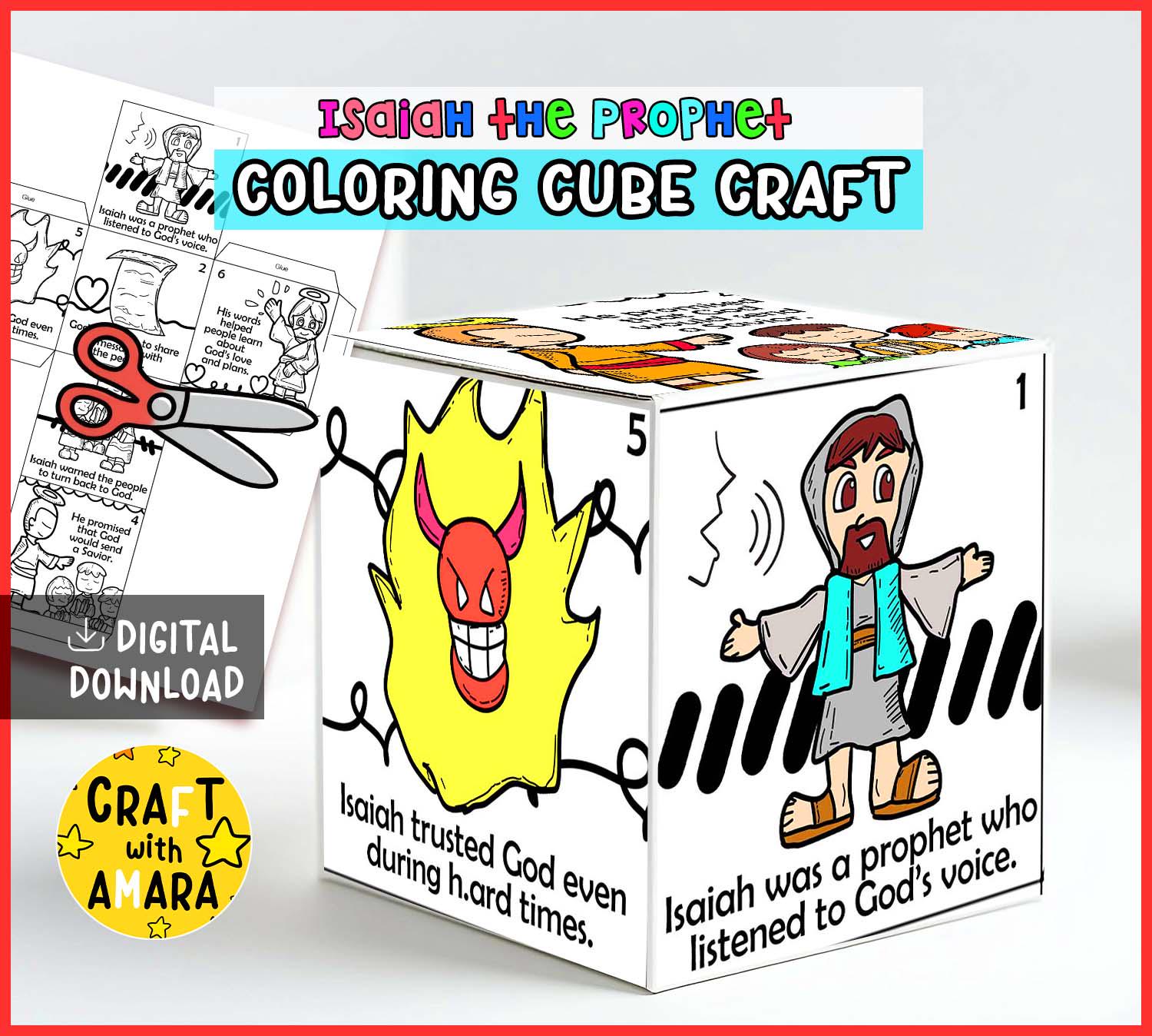 Isaiah the Prophet Coloring Cube Craft, Memory Games, Bible Craft for ...