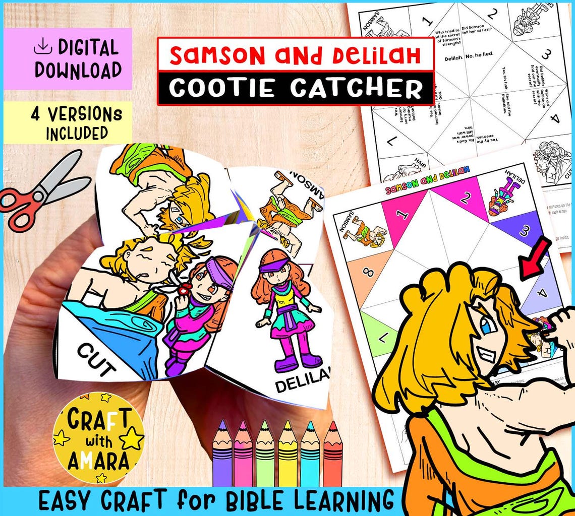 Samson and Delilah Coloring Cootie Catcher: Bible Sunday School Lesson ...