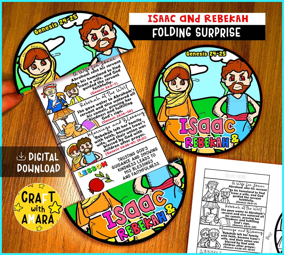 Isaac and Rebekah Folding Surprise Bible Craft: Bible Story Lesson ...