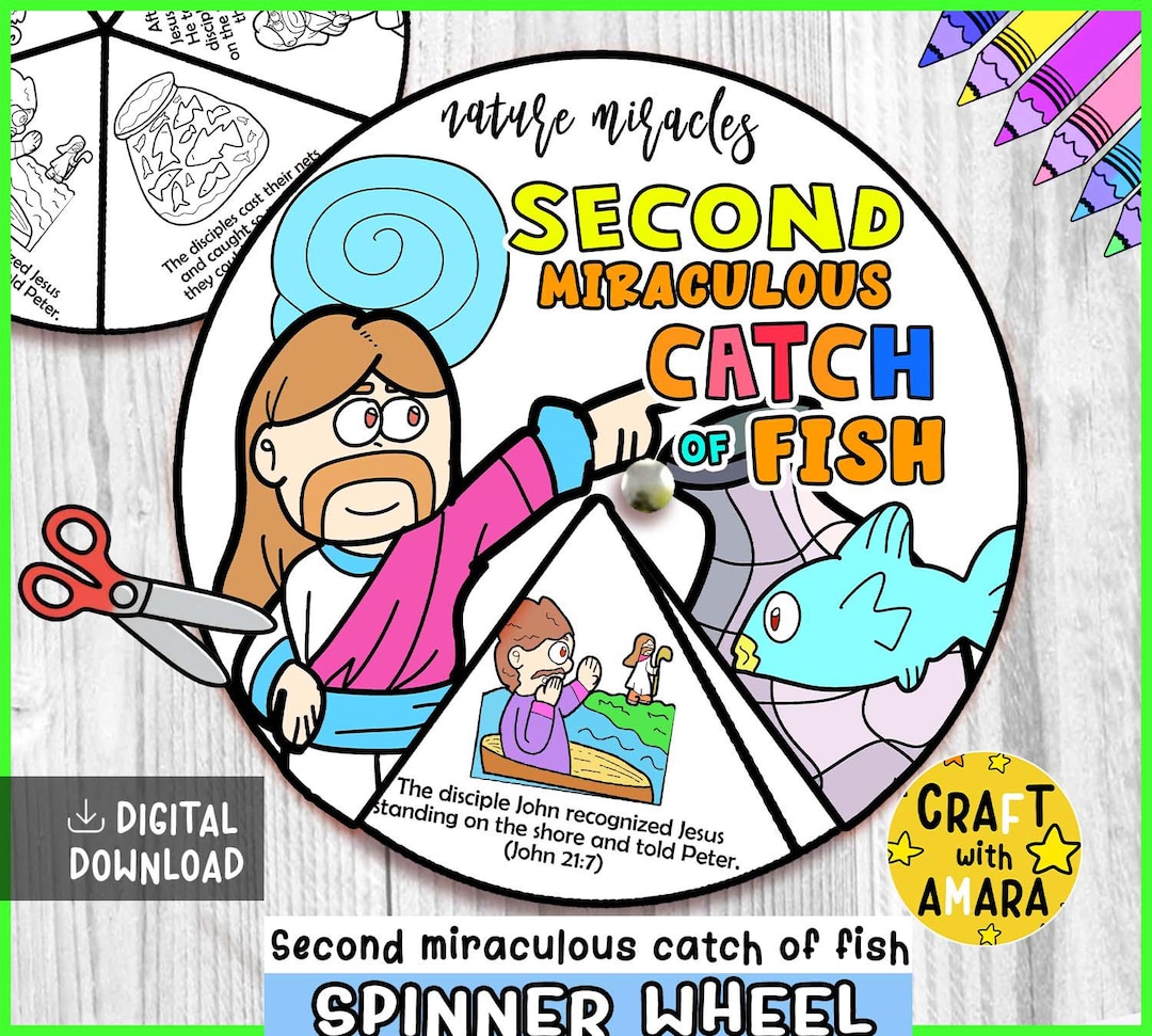 Second Miraculous Catch of Fish Spinner Coloring Wheel Bible Craft ...
