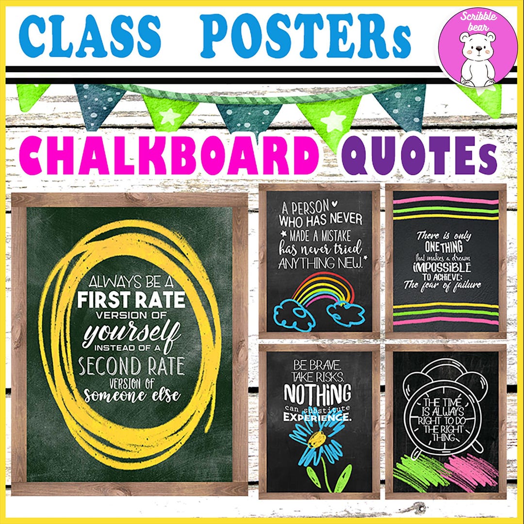 Classroom Inspiration Chalkboard Quotes Posters, Classroom Decor ...