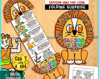 Samson and the Lion Folding Surprise Bible Craft: Bible Study Lesson ...