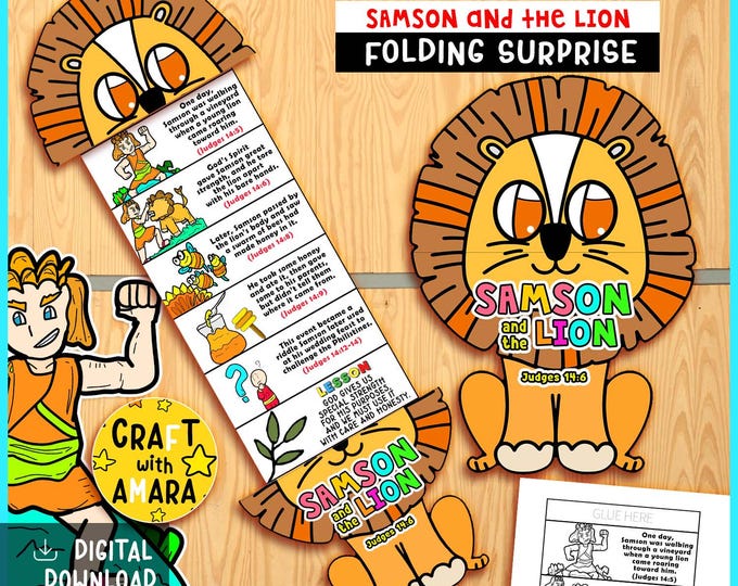 Samson and the Lion Folding Surprise Bible Craft: Bible Study Lesson ...