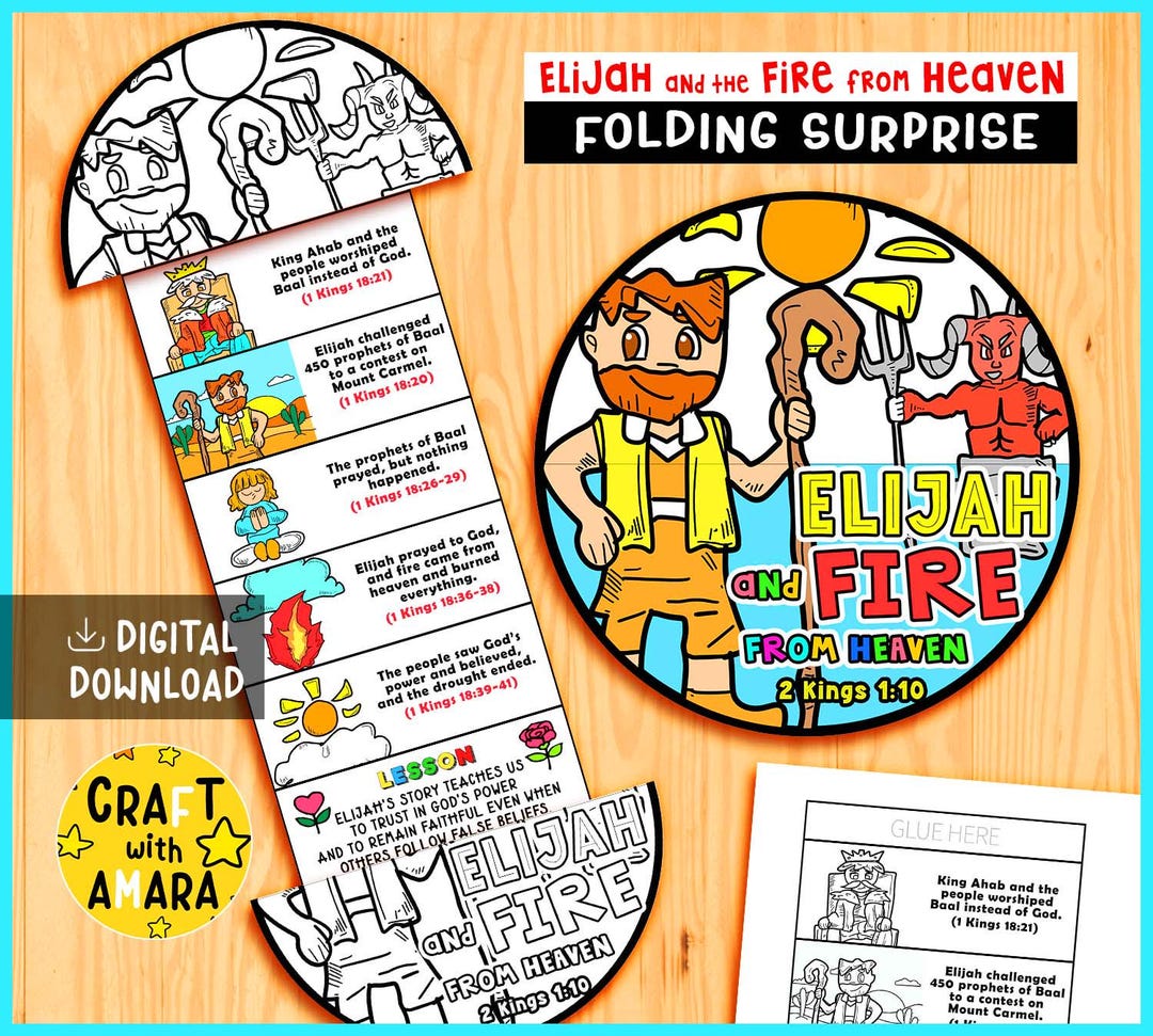 Elijah and the Fire From Heaven Folding Surprise Bible Craft, Bible ...