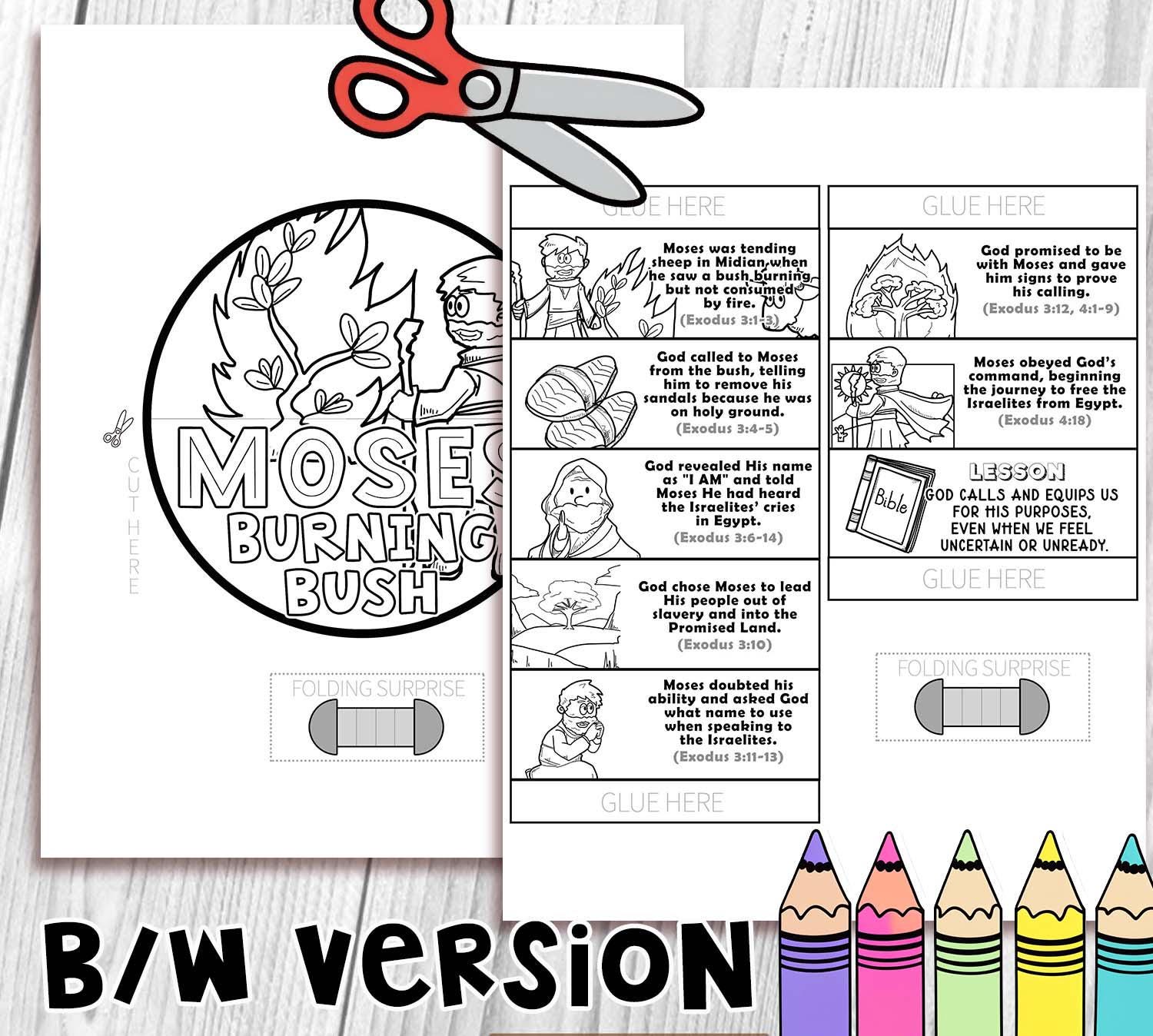 Moses and Burning Bush Folding Surprise Bible Craft: Bible Lesson Study ...
