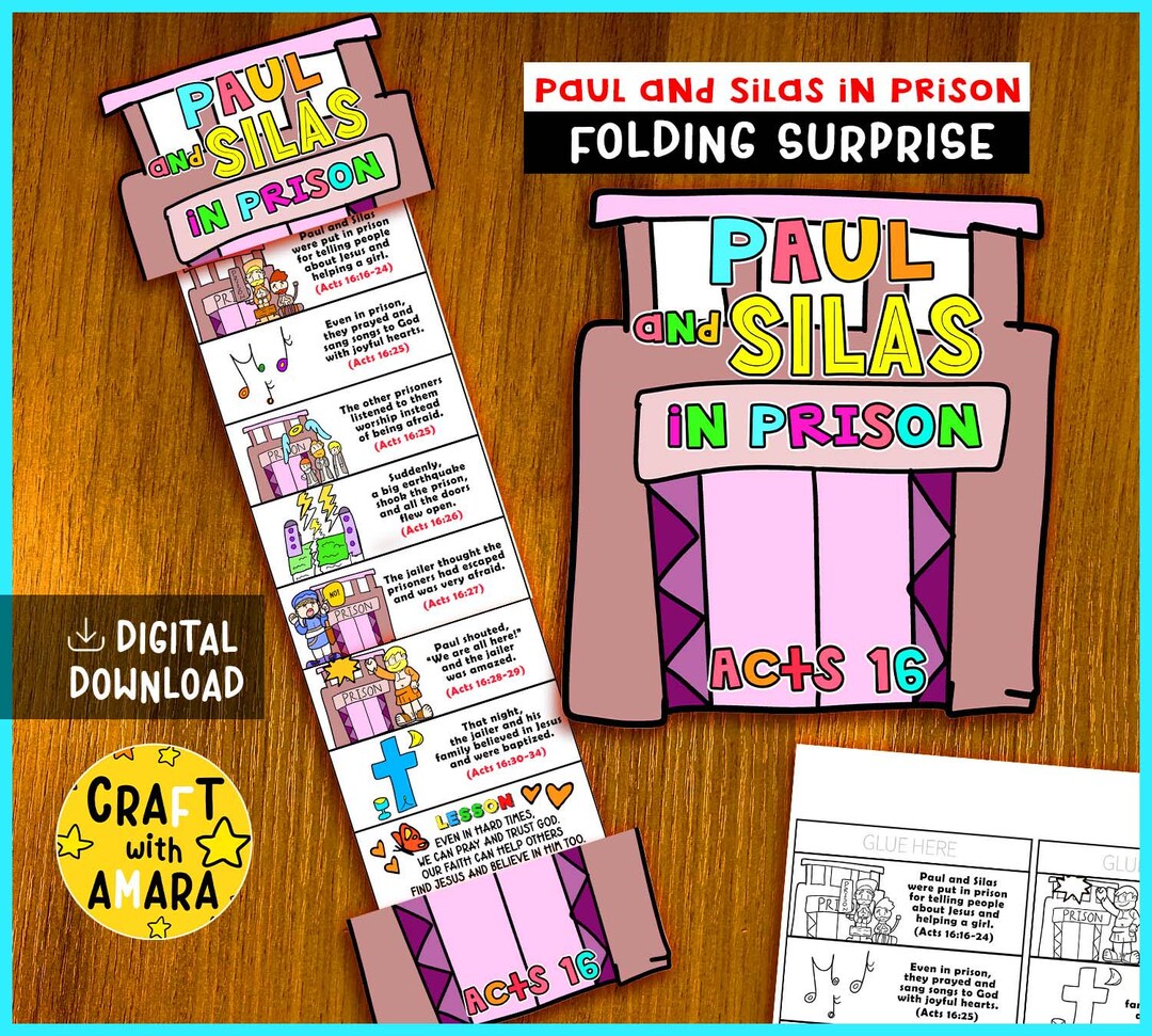 Paul and Silas in Prison Folding Surprise Bible Craft: Sunday School ...