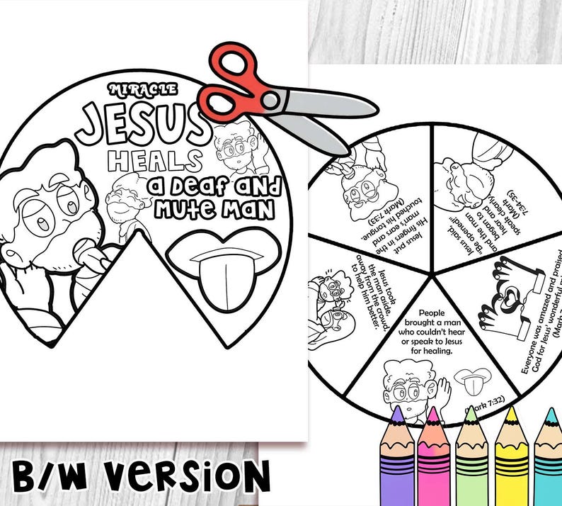 Jesus Heals a Deaf and Mute Man Spinner Coloring Wheel Bible Craft ...