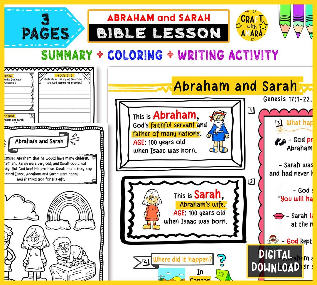 Abraham and Sarah Bible Lesson: Kid's Activity Worksheet Guide ...