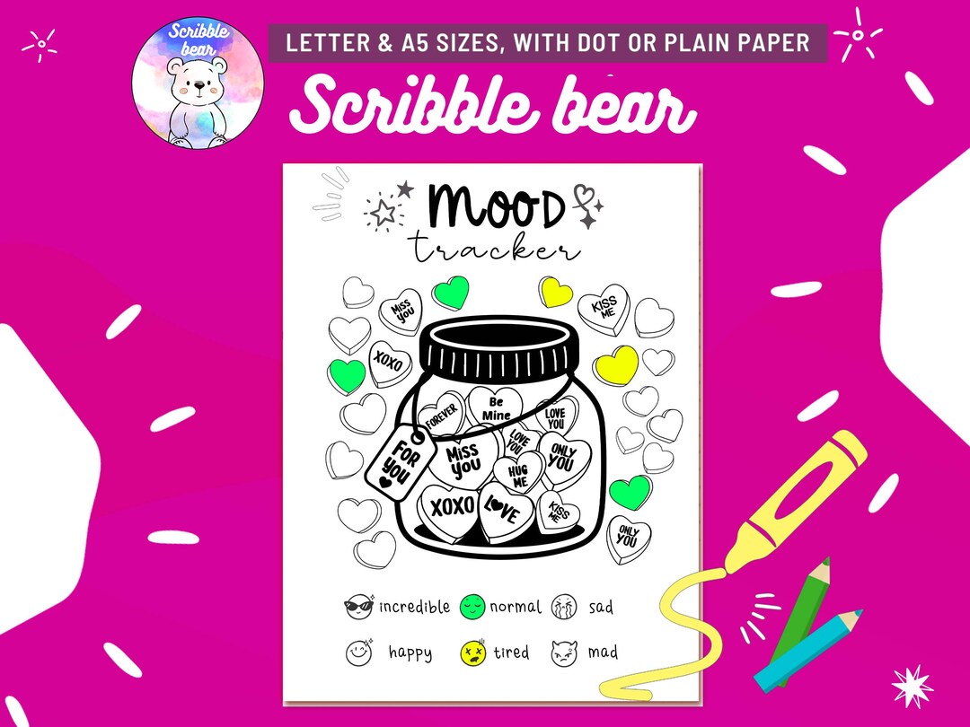 Candy Hearts Mood Tracker Printable Journal Kit Planner Page With ...