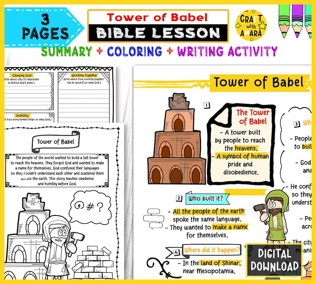 Tower of Babel Bible Lesson: Coloring Scripture Study Guidebook, Sunday ...