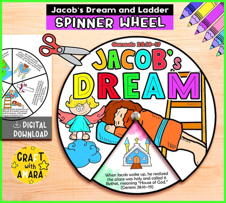 Jacob’s Dream and Ladder Spinner Coloring Wheel, Bible Activity, Kids ...